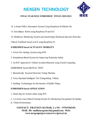 Ieee 2020 21 embedded in pondicherry,final year projects in pondicherry ...