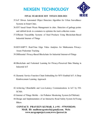 Ieee 2020 21 iot in pondicherry,final year projects in pondicherry,project center in pondicherry ...