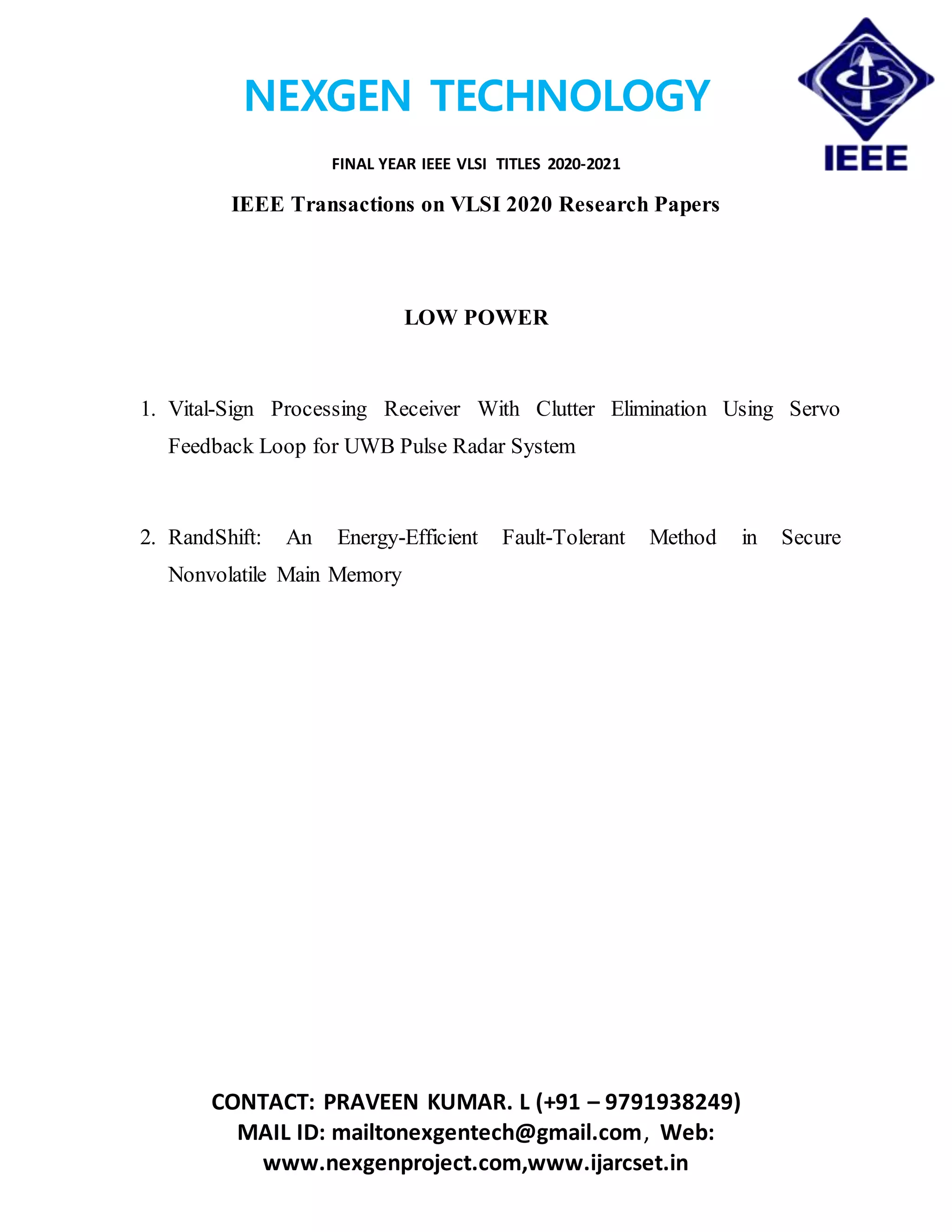 Ieee 2020 21 vlsi projects in pondicherry,ieee vlsi projects in chennai | PDF