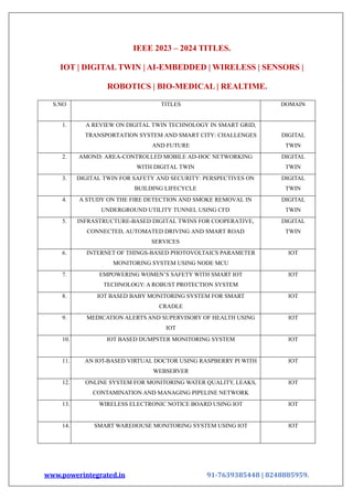 IEEE 2023 - 2024 EMBEDDED SYSTEM TITLES | PDF