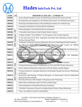 Biomedical IEEE 2012 Projects @ Hades InfoTech | PDF | Internet of Things | Internet