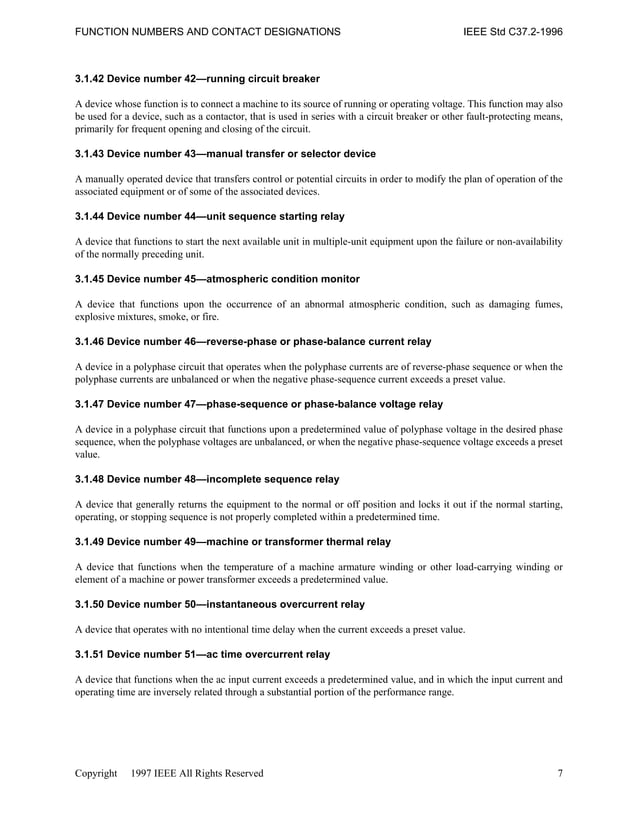 Ieee c37.2 2001 device function numbers and contact designations | PDF