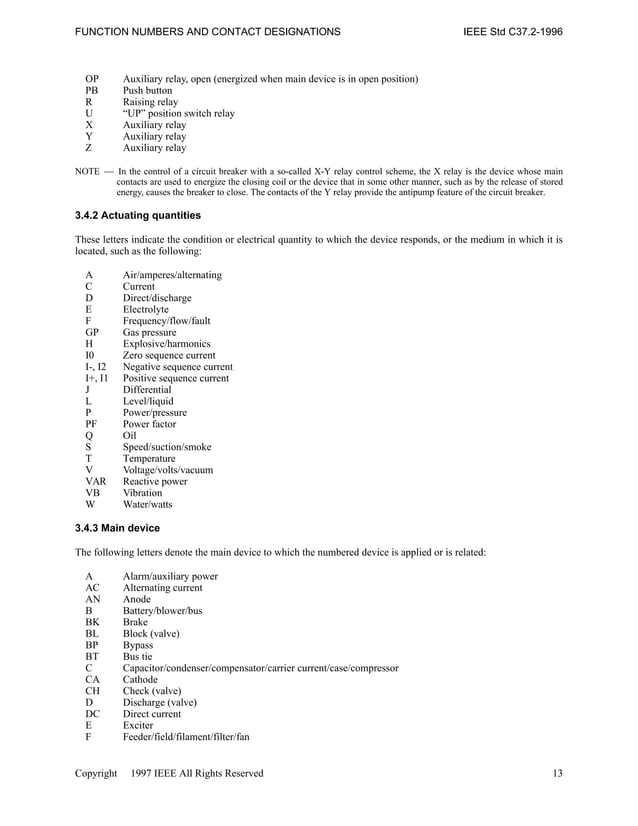Ieee c37.2 2001 device function numbers and contact designations | PDF