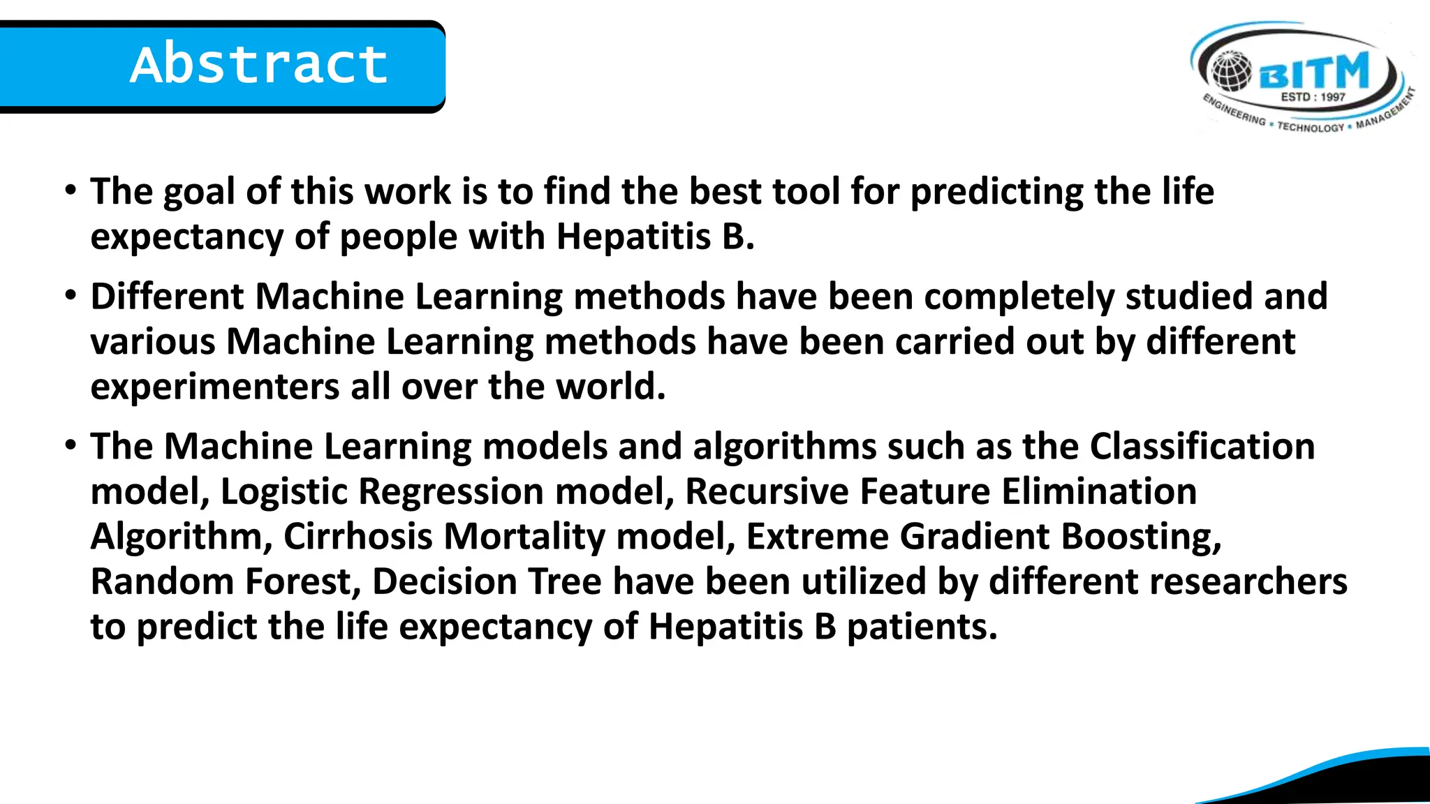Predicting Life Expectancy of Hepatitis B Patients | PPTX