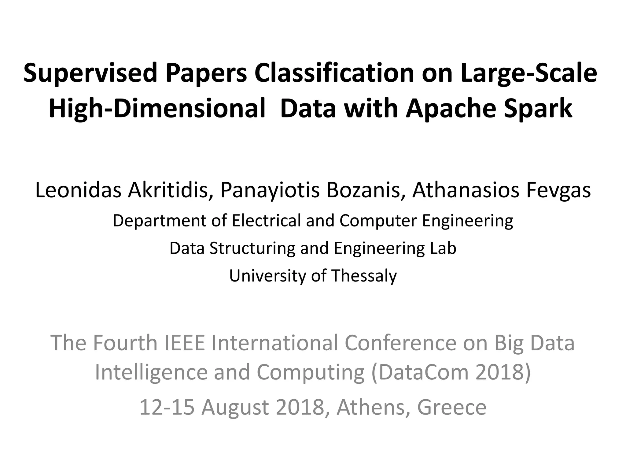 Supervised Papers Classification On Large Scale High Dimensional Data With Apache Spark Ppt