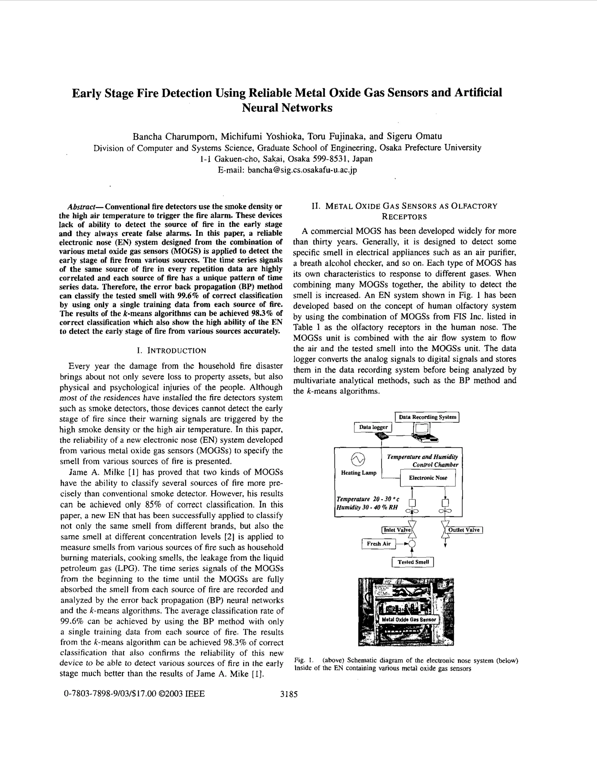 Early Stage Fire Detection Using Reliable Metal Oxide Gas Sensors And