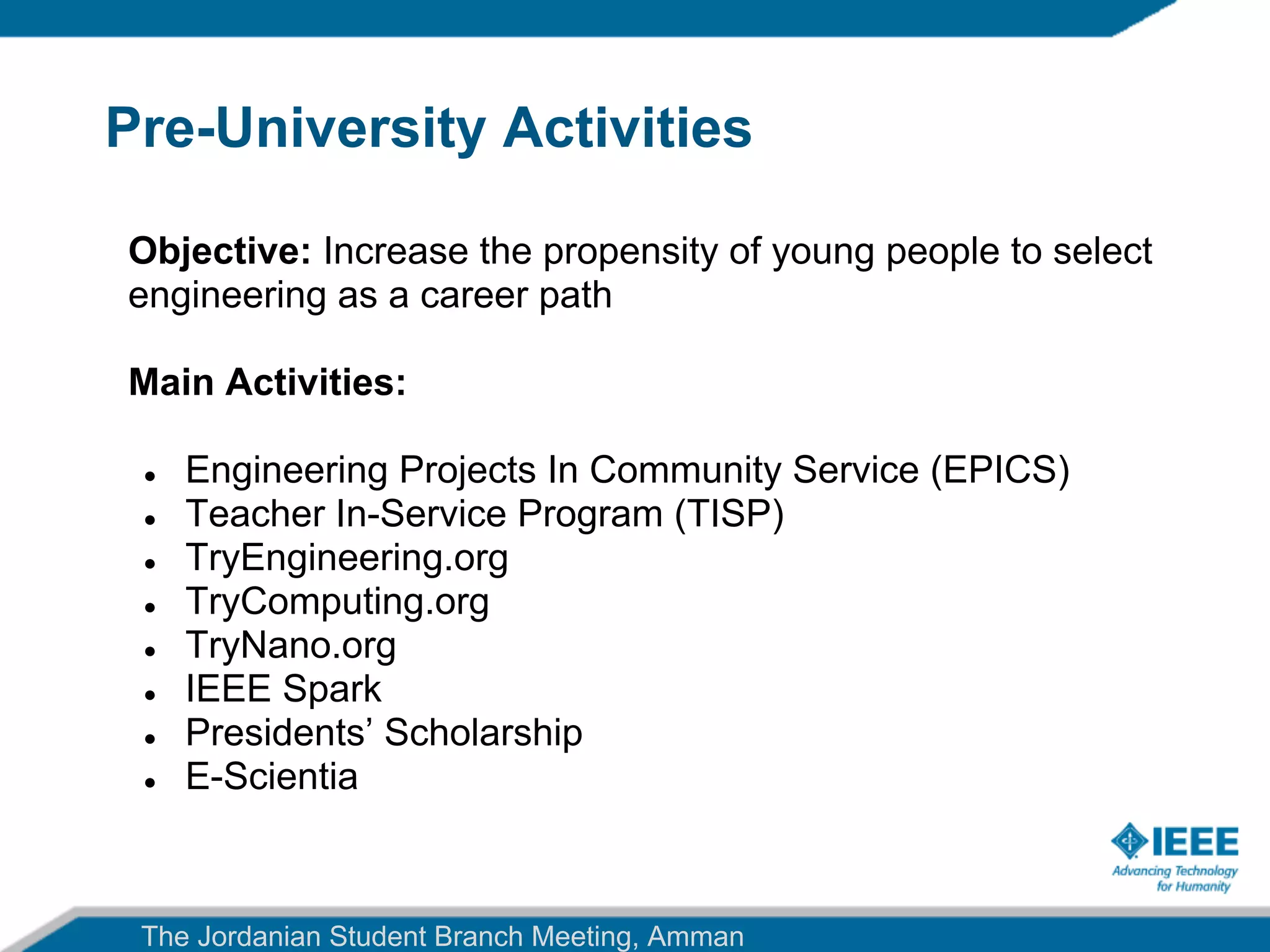 IEEE Educational Activities’ Pre-University Education Programs | PDF