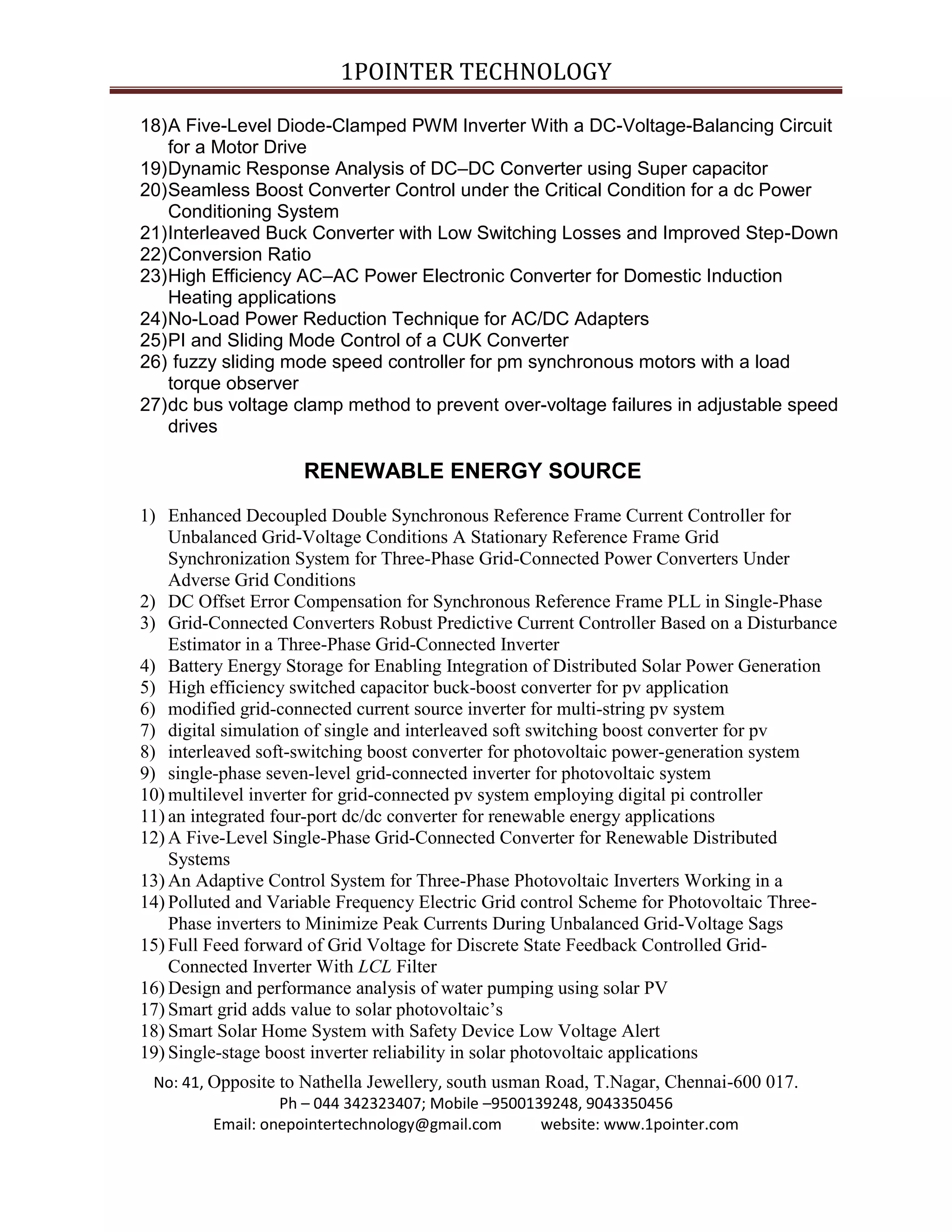 Final year Ieee power electronics project titles 2013 2014 | DOCX