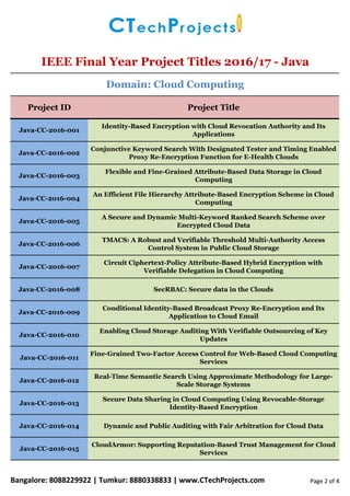 IEEE Final Year Project Titles 2016-17 - Java - Cloud Computing | PDF