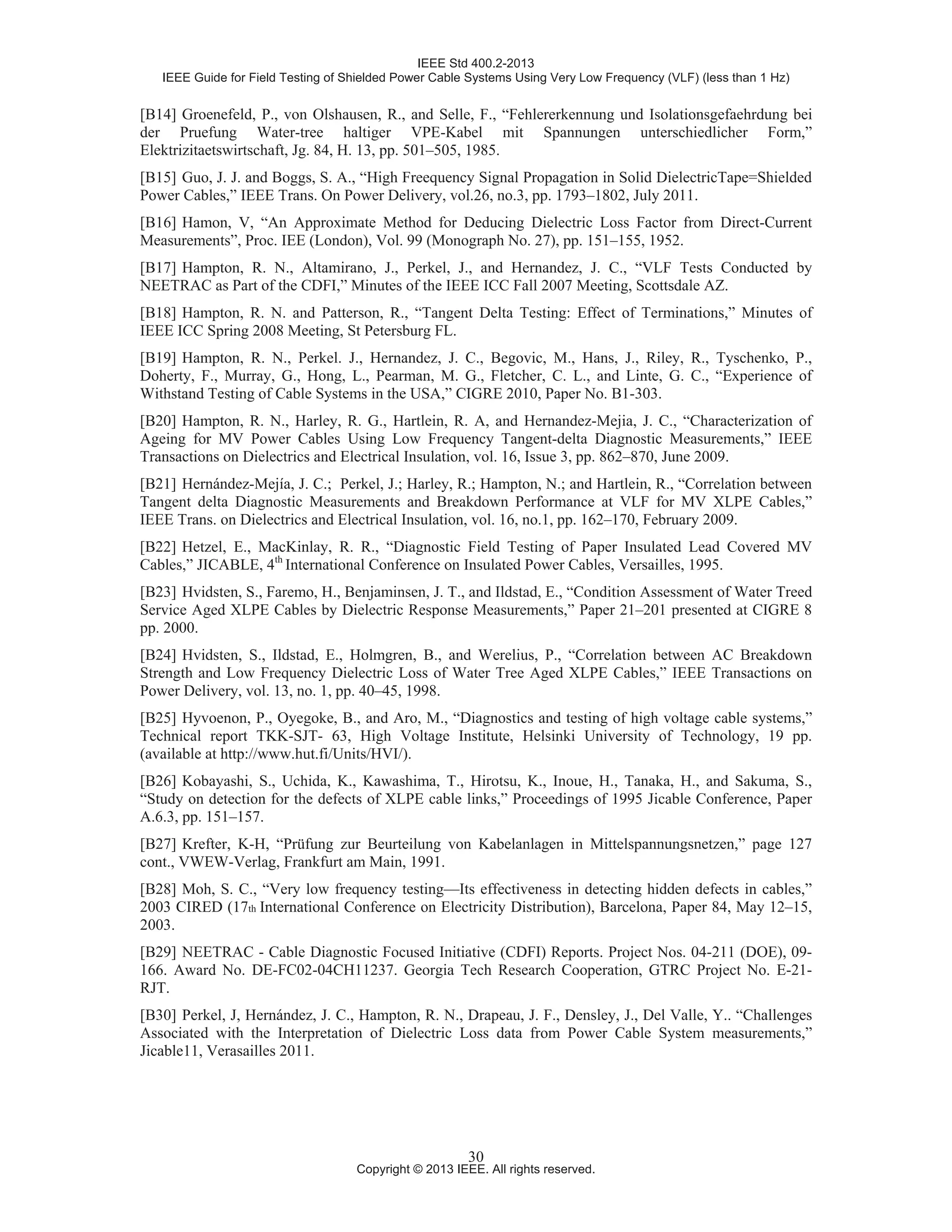 IEEE Guide for Field Testing of Shielded Power Cable (IEEE 400.2 2013 ...