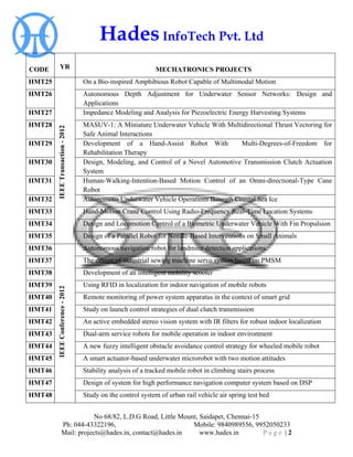 Mechanical IEEE 2012 Project @ Hades InfoTech | PDF