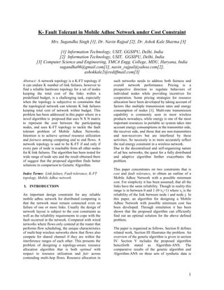 k fault tolerance Mobile Adhoc Network under Cost Constraint | PDF | Internet of Things | Internet