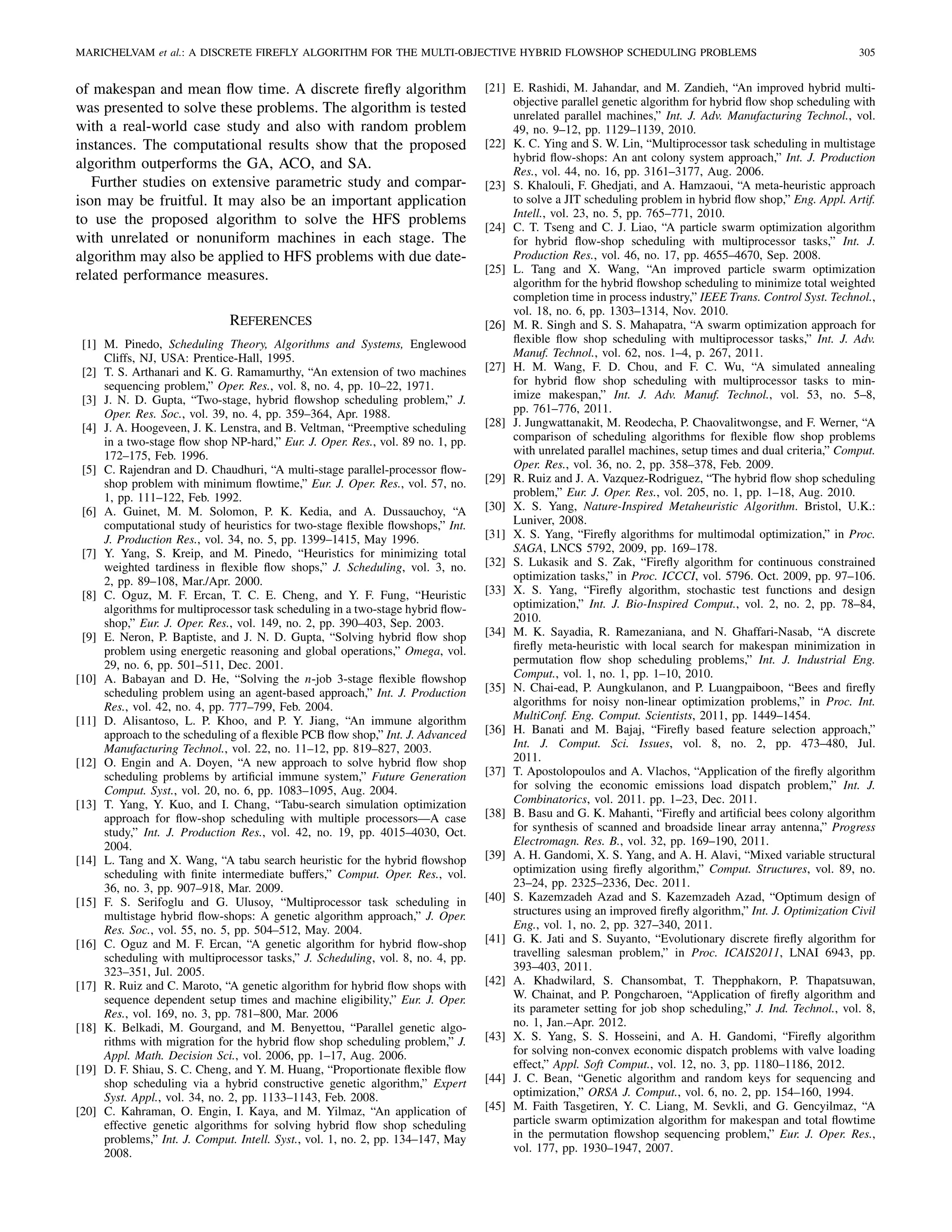 A Discrete Firefly Algorithm for the Multi-Objective Hybrid Flowshop Scheduling Problems | PDF