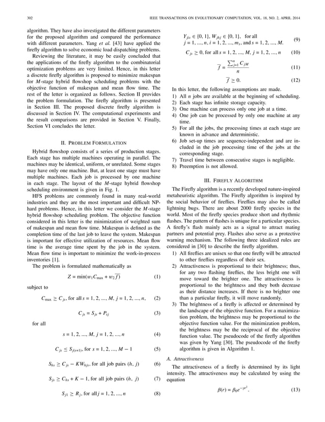A Discrete Firefly Algorithm for the Multi-Objective Hybrid Flowshop Scheduling Problems | PDF