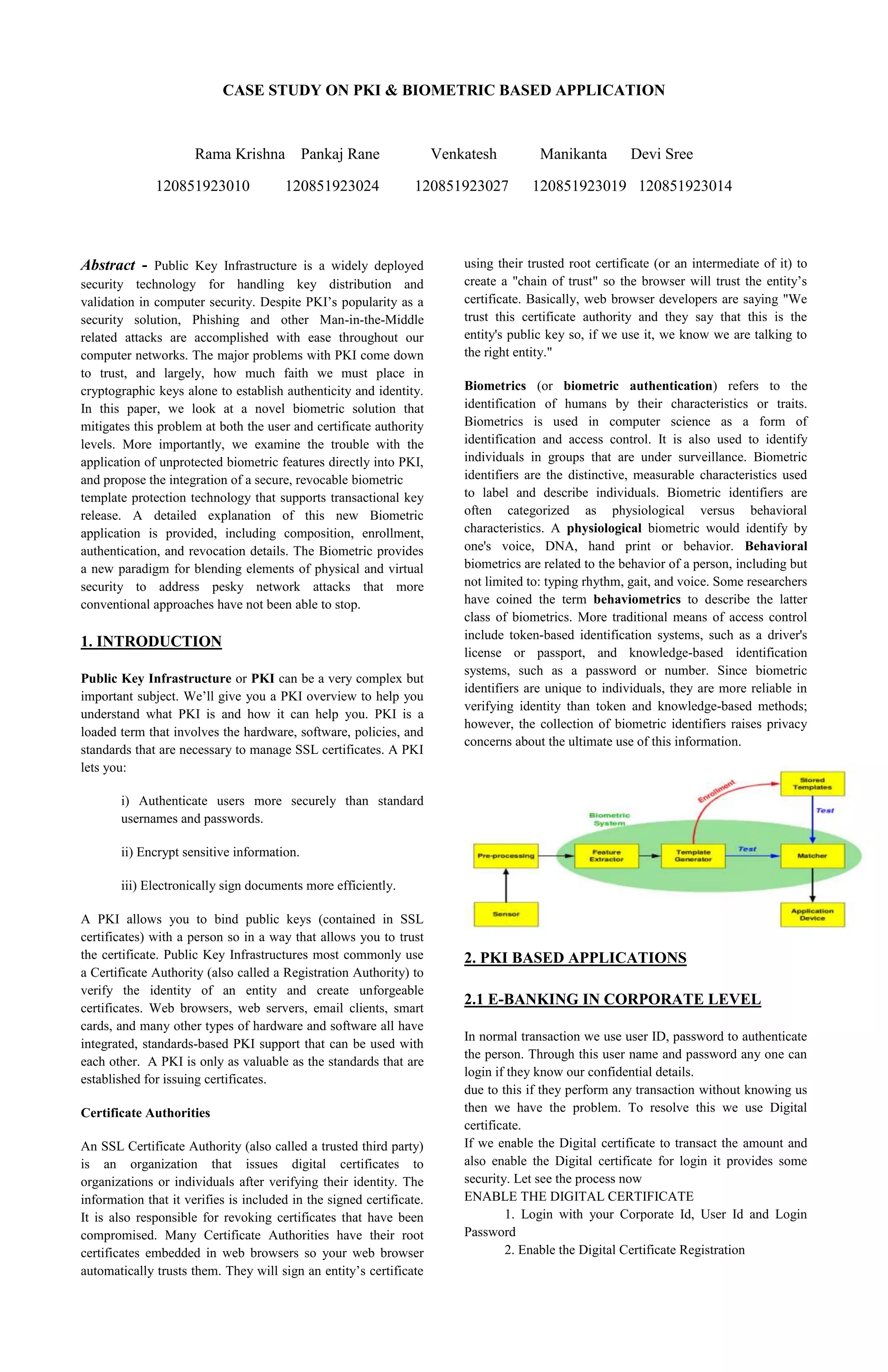 CASE STUDY ON PKI & BIOMETRIC BASED APPLICATION | PDF