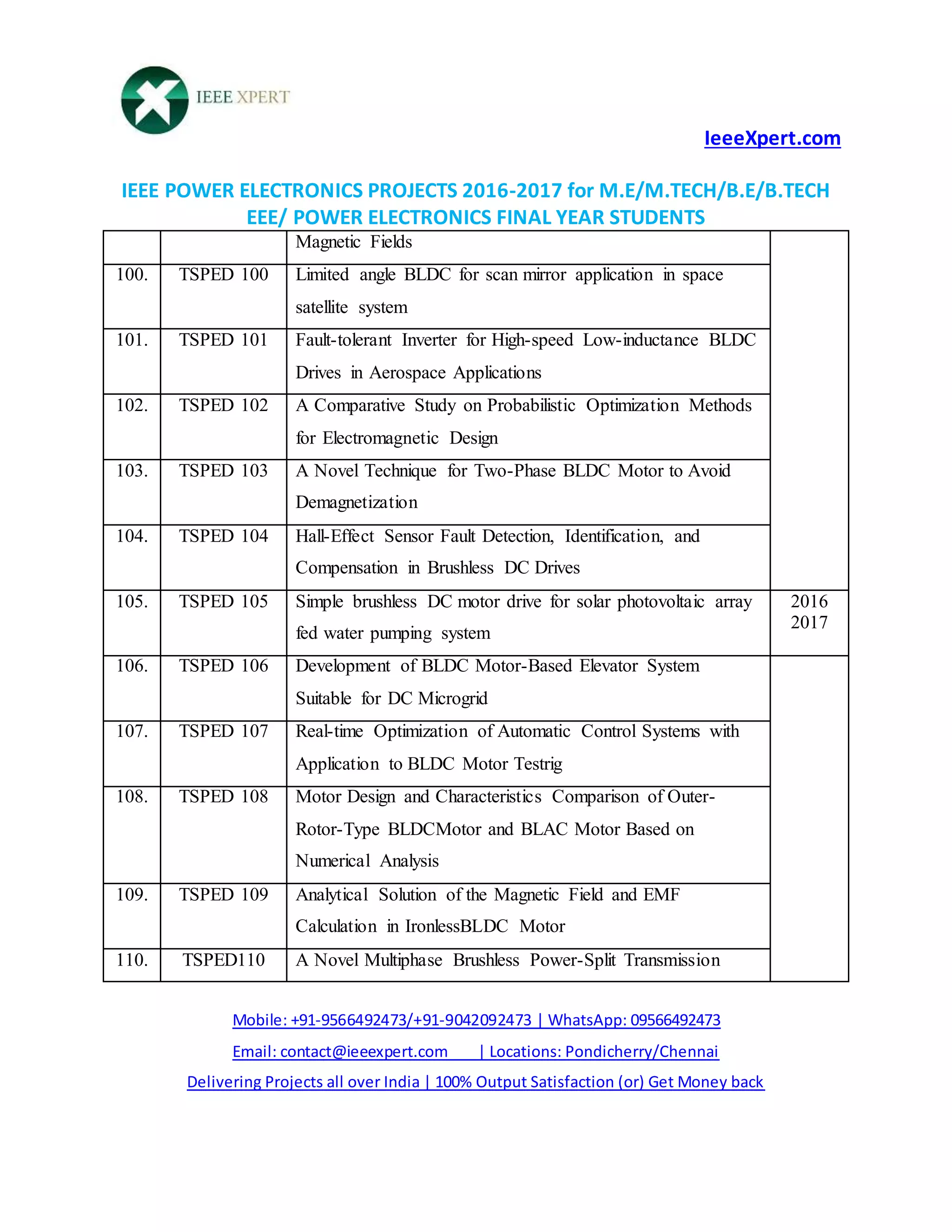 Ieee power electrincs projects 2016 2017 titles mtech | DOCX