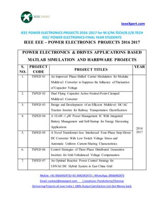Ieee power electrincs projects 2016 2017 titles mtech | DOCX