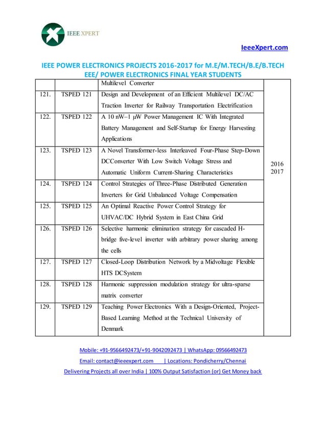 Ieee power electrincs projects 2016 2017 titles mtech | PDF