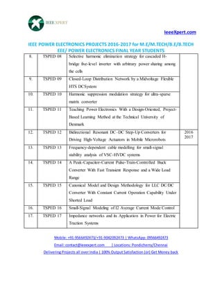 Ieee power electrincs projects 2016 2017 titles mtech | DOCX