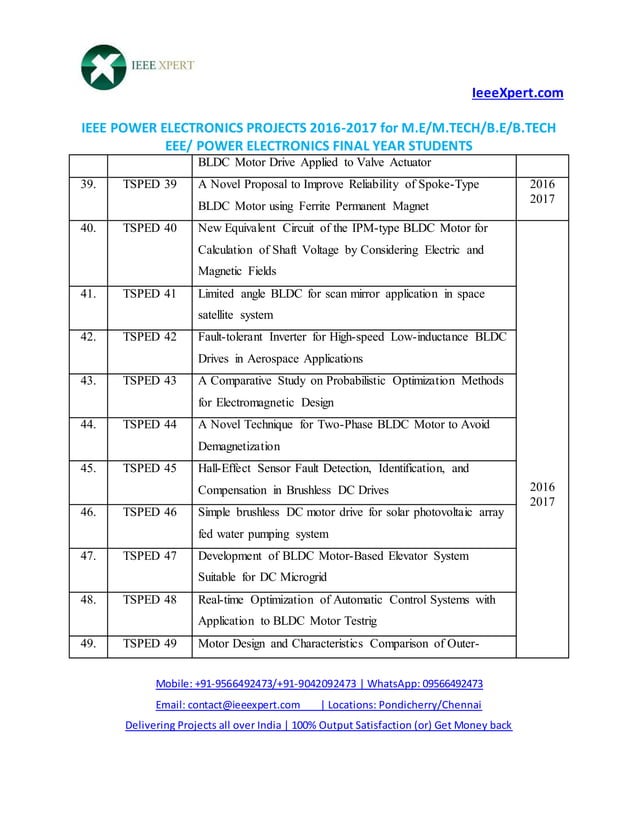 Ieee power electrincs projects 2016 2017 titles mtech | PDF