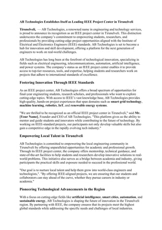 AB Technologies Establishes Itself as Leading IEEE Project Center in Tirunelveli | PDF