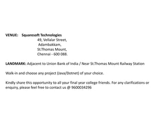 IEEE JAVA projects @ squaresoft technologies. | PPT