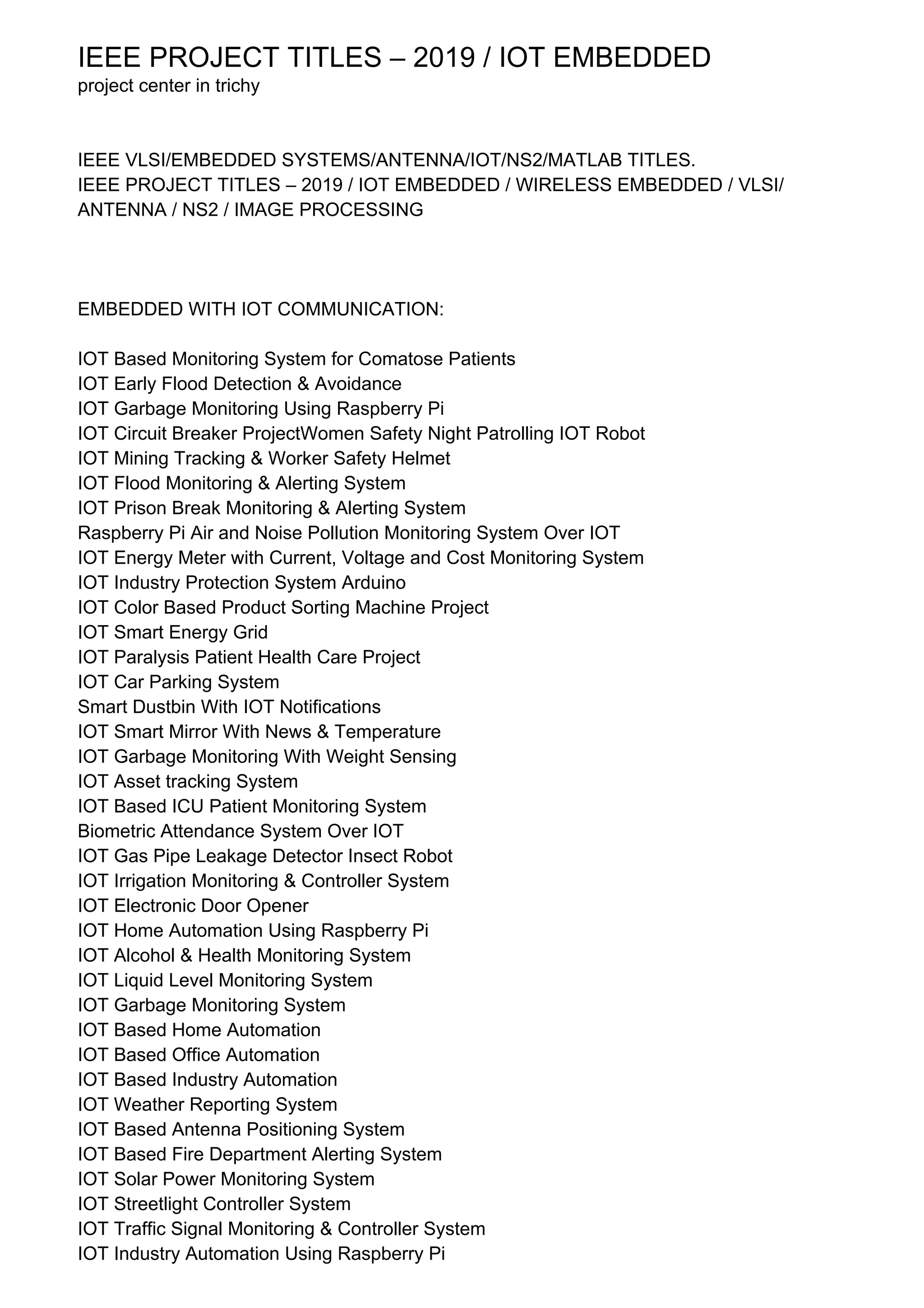 IEEE PROJECT TITLES – 2019 / IOT EMBEDDED | PDF
