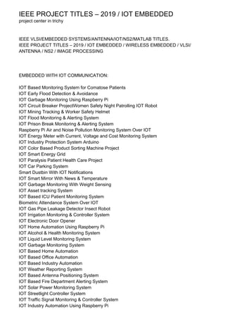 IEEE PROJECT TITLES – 2019 / IOT EMBEDDED | PDF