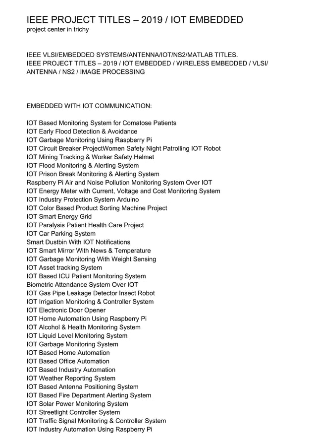 IEEE PROJECT TITLES – 2019 / IOT EMBEDDED | PDF