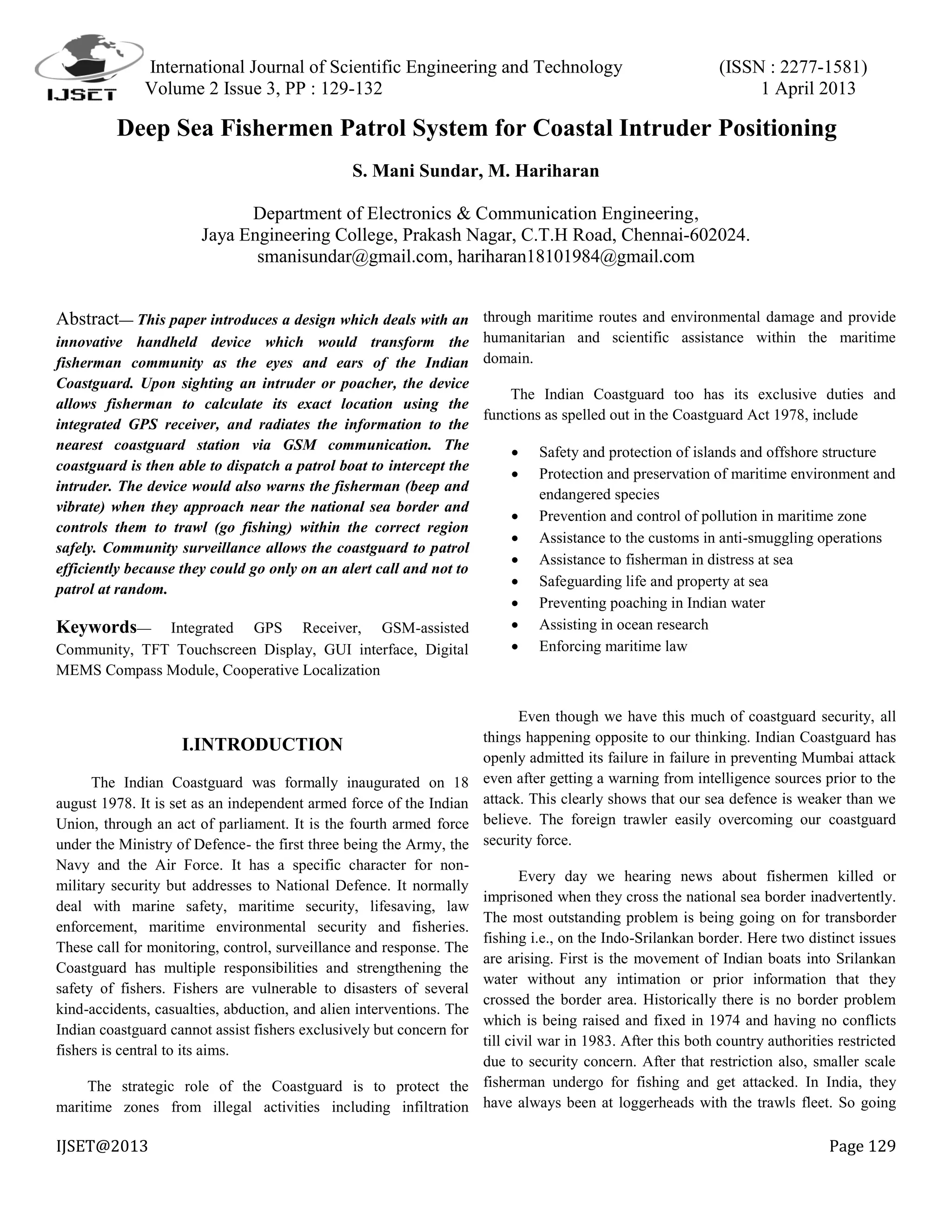 Ieeepro techno solutions 2013 ieee embedded project deep sea fishermen ...