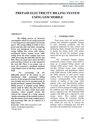 Ieeepro techno solutions 2013 ieee embedded project prepaid electricity billing system | PDF