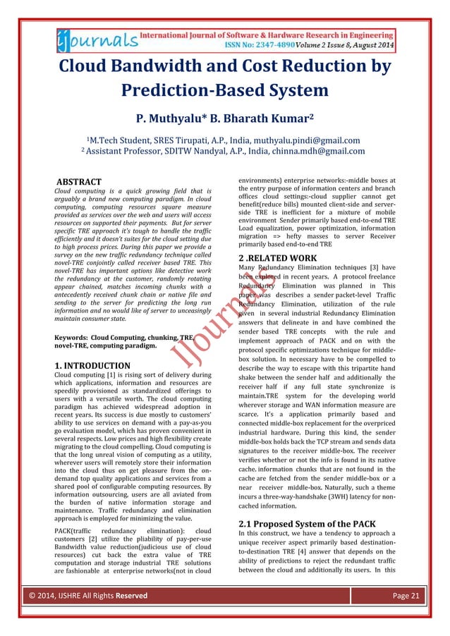 Ieeepro Techno Solutions 2014 Ieee Java Project Cloud Bandwidth And Cost Reduction By Pdf