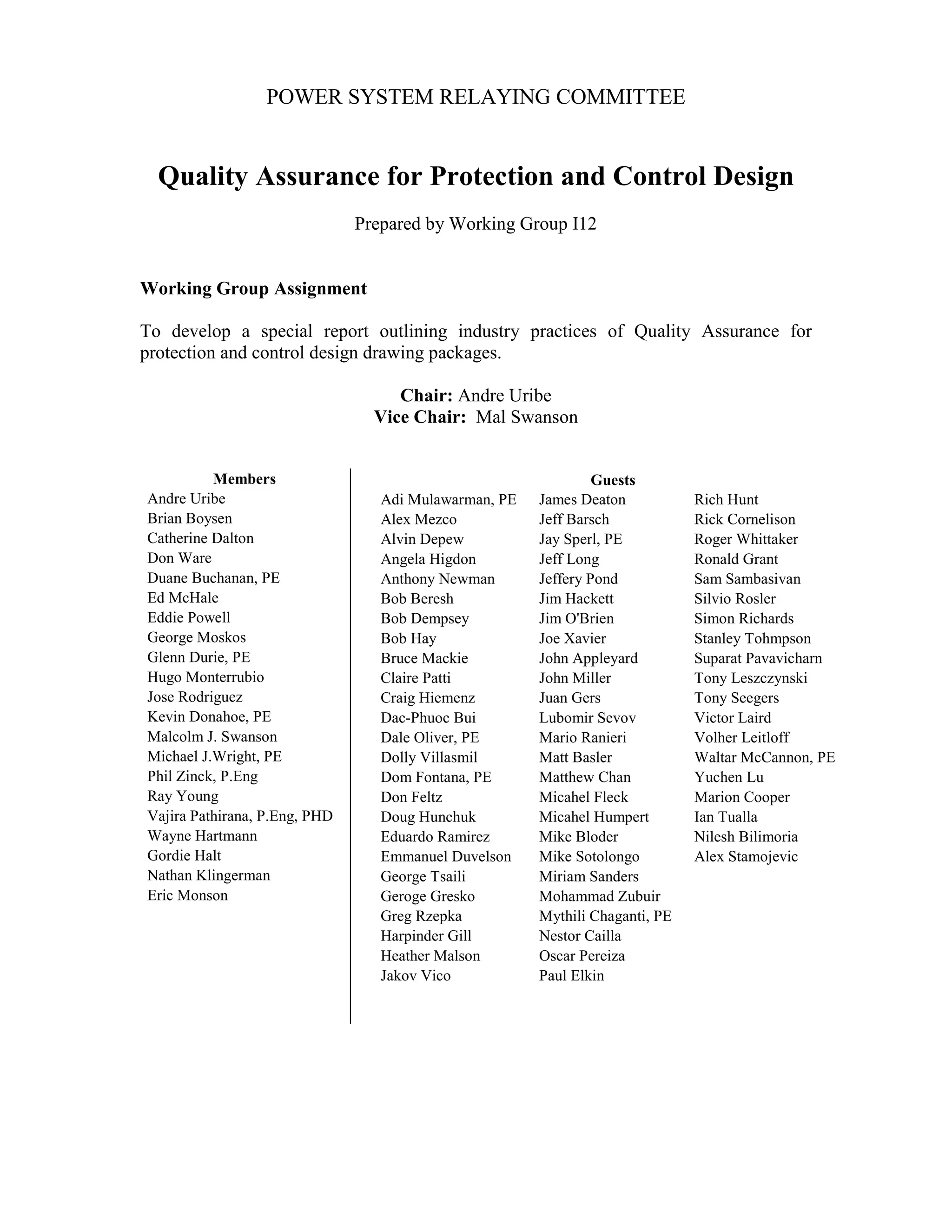 IEEE PSRC - Quality Assurance for Protection and Control Design | PDF