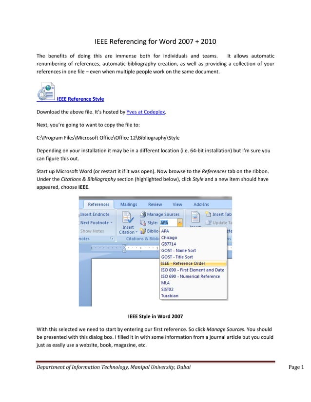 Ieee referencing for word 2007 worksheet | PDF
