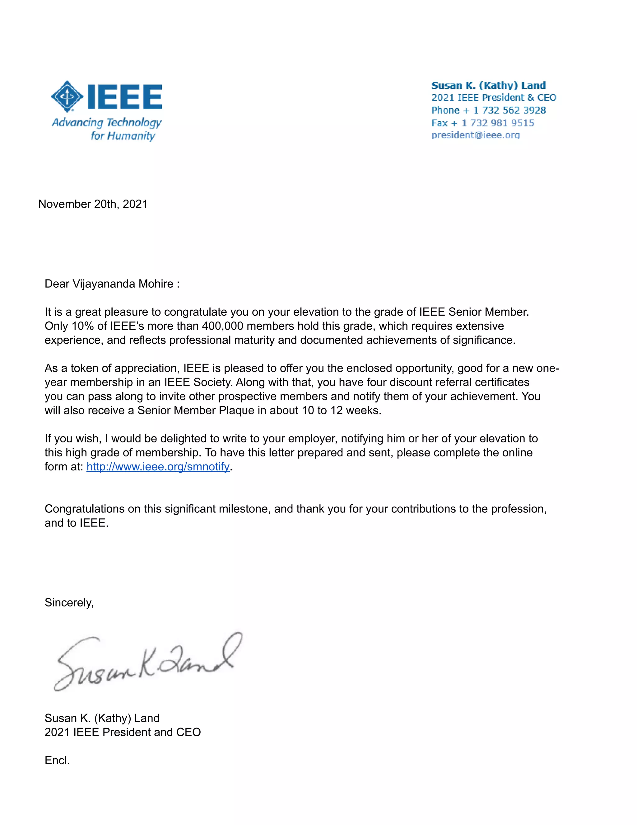 IEEE Senior Member Elevation Letter | PDF