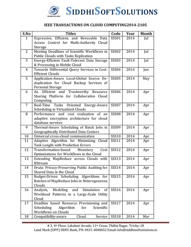 Ieee transaction cloud computing 2014 2015 | DOCX