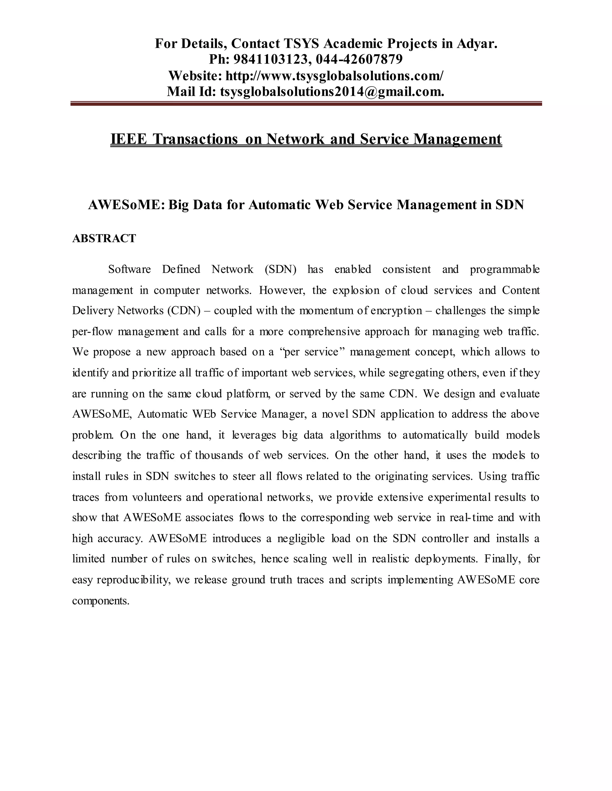 Ieee Transactions On 2018 Network And Service Management Pdf