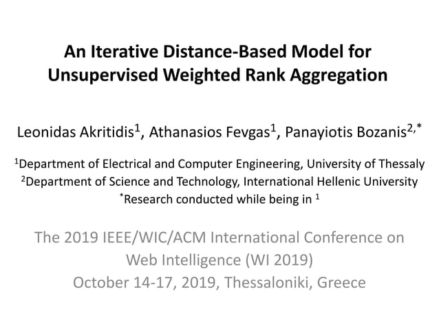An Iterative Distance-Based Model for Unsupervised Weighted Rank Aggregation | PPT