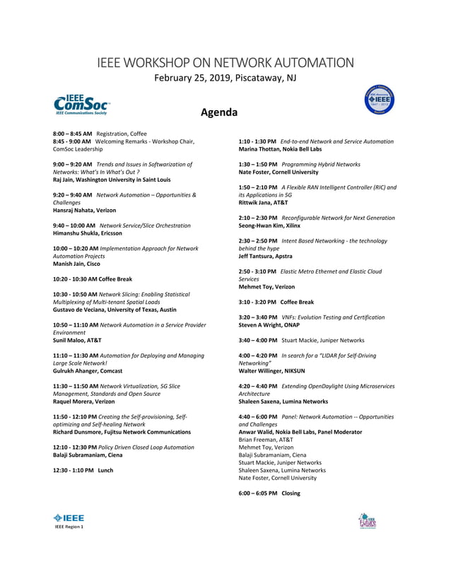 Ieee workshop on network automation feb-25-agenda | PDF