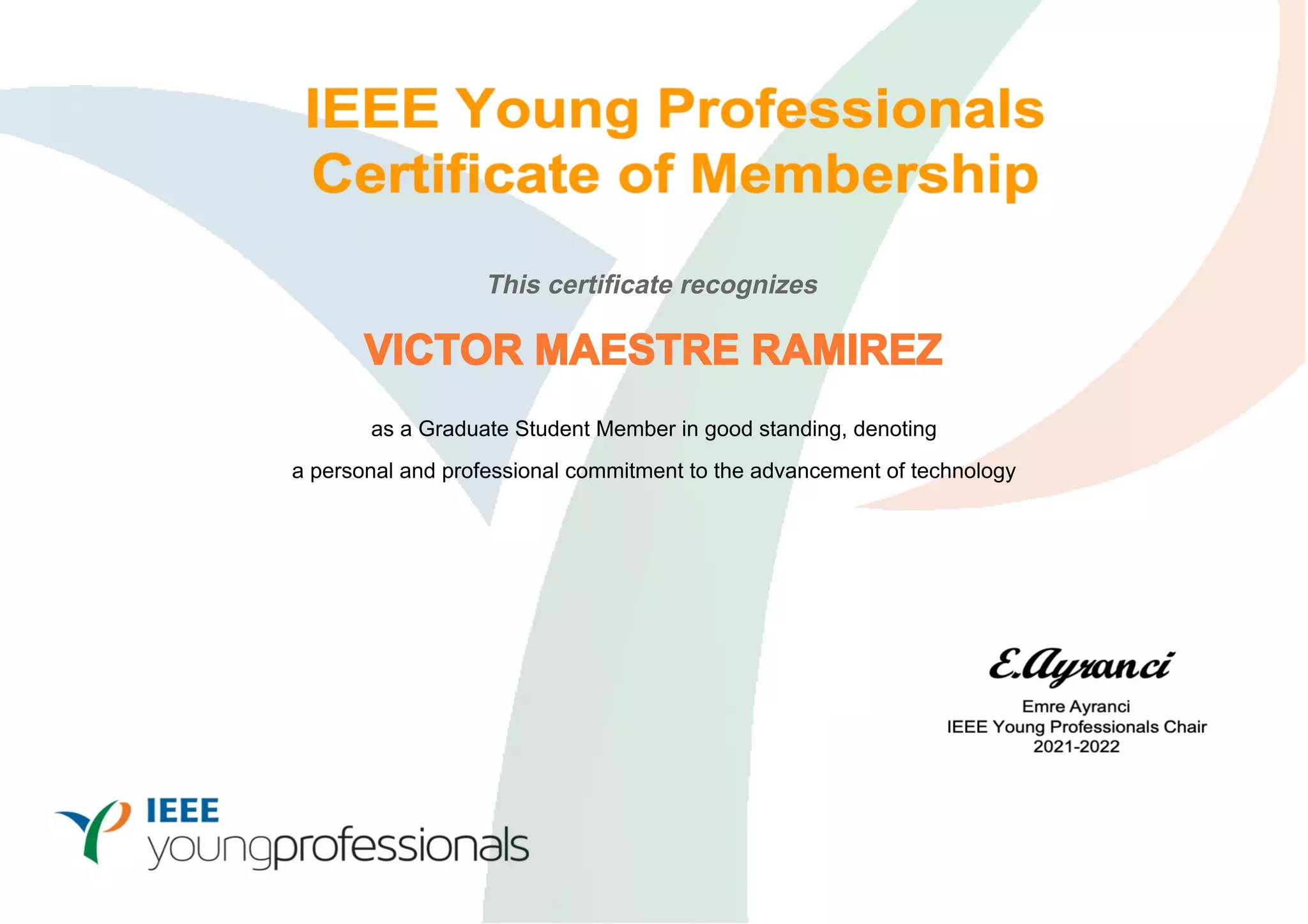IEEE Young Professionals - Certificate of Membership as a Graduate ...