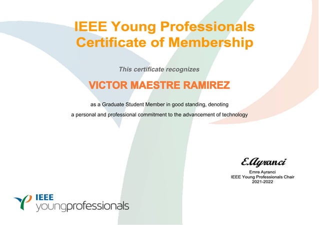 IEEE Young Professionals - Certificate of Membership as a Graduate ...