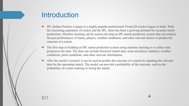 IPL Match Prediction System Using Machine Learning.pptx | Cricket | Sports