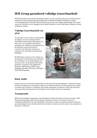 Ieh group garandeerd volledige traceerbaarheid | PDF | Business ...
