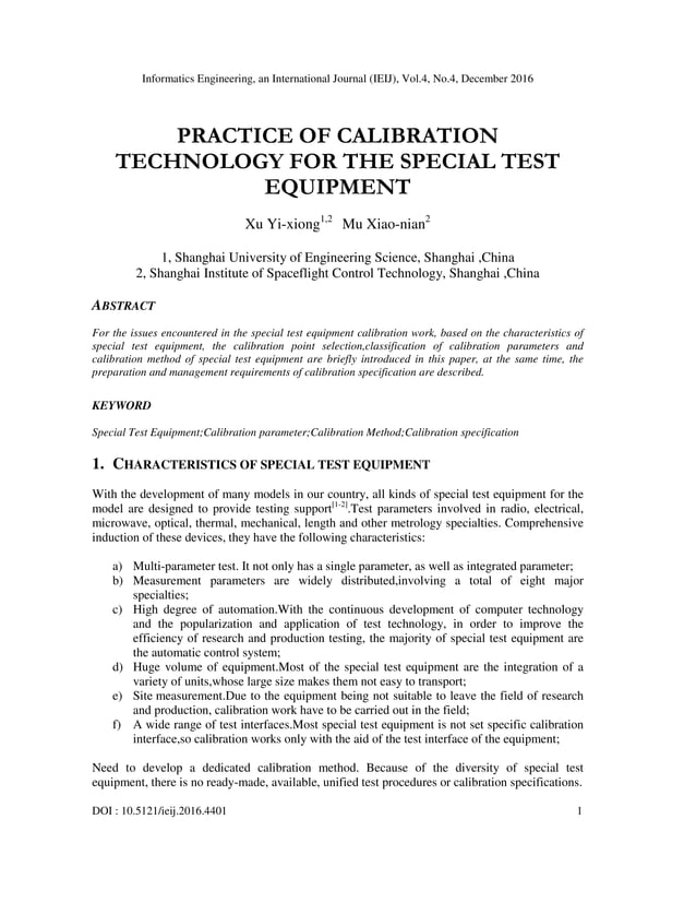 Practice of Calibration Technology for the Special Test Equipment | PDF