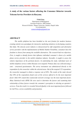 A study of the various factors affecting the Consumer Behavior towards ...