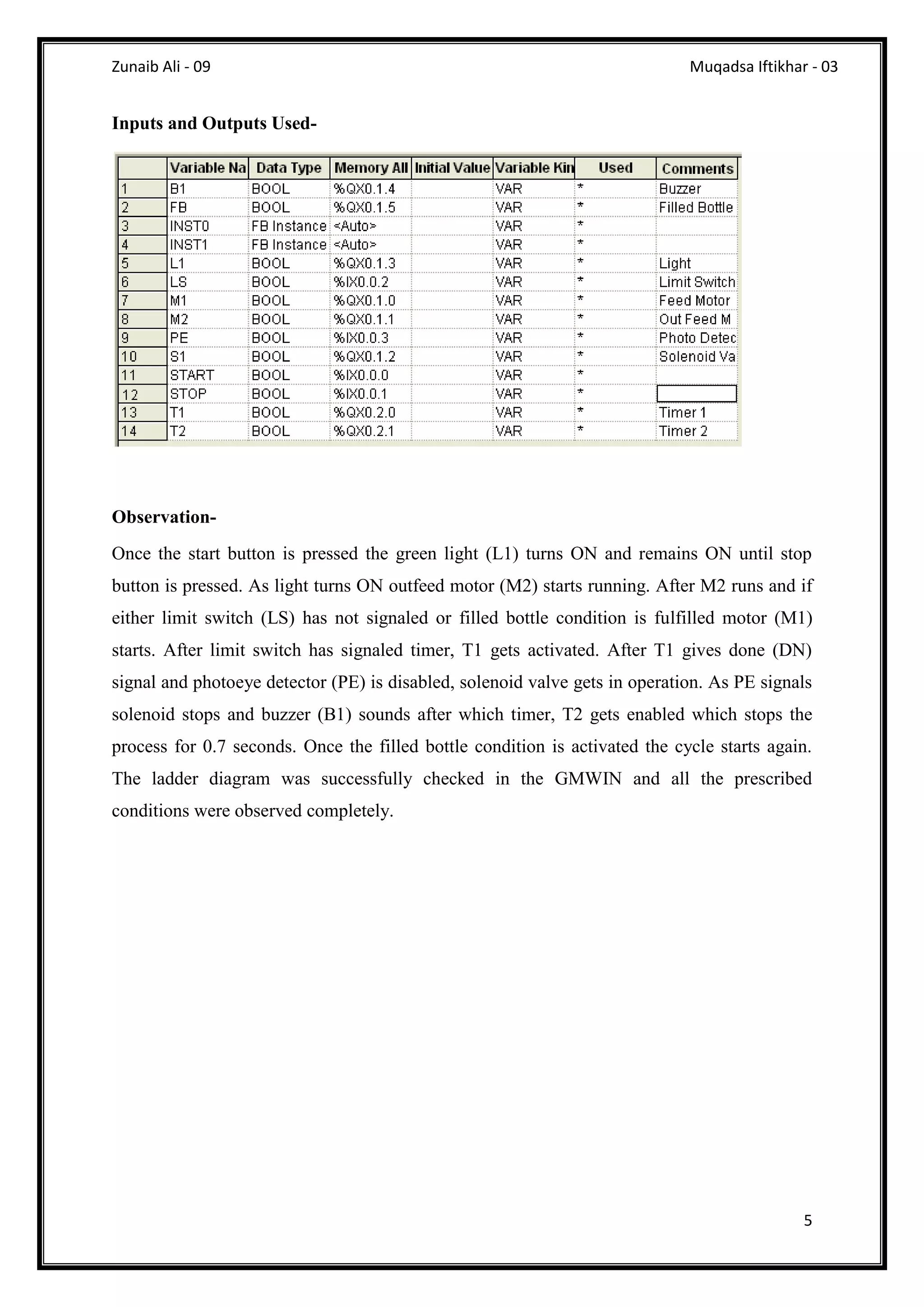 PLC Industrial Application -- Continuous Bottling Filling System | DOCX