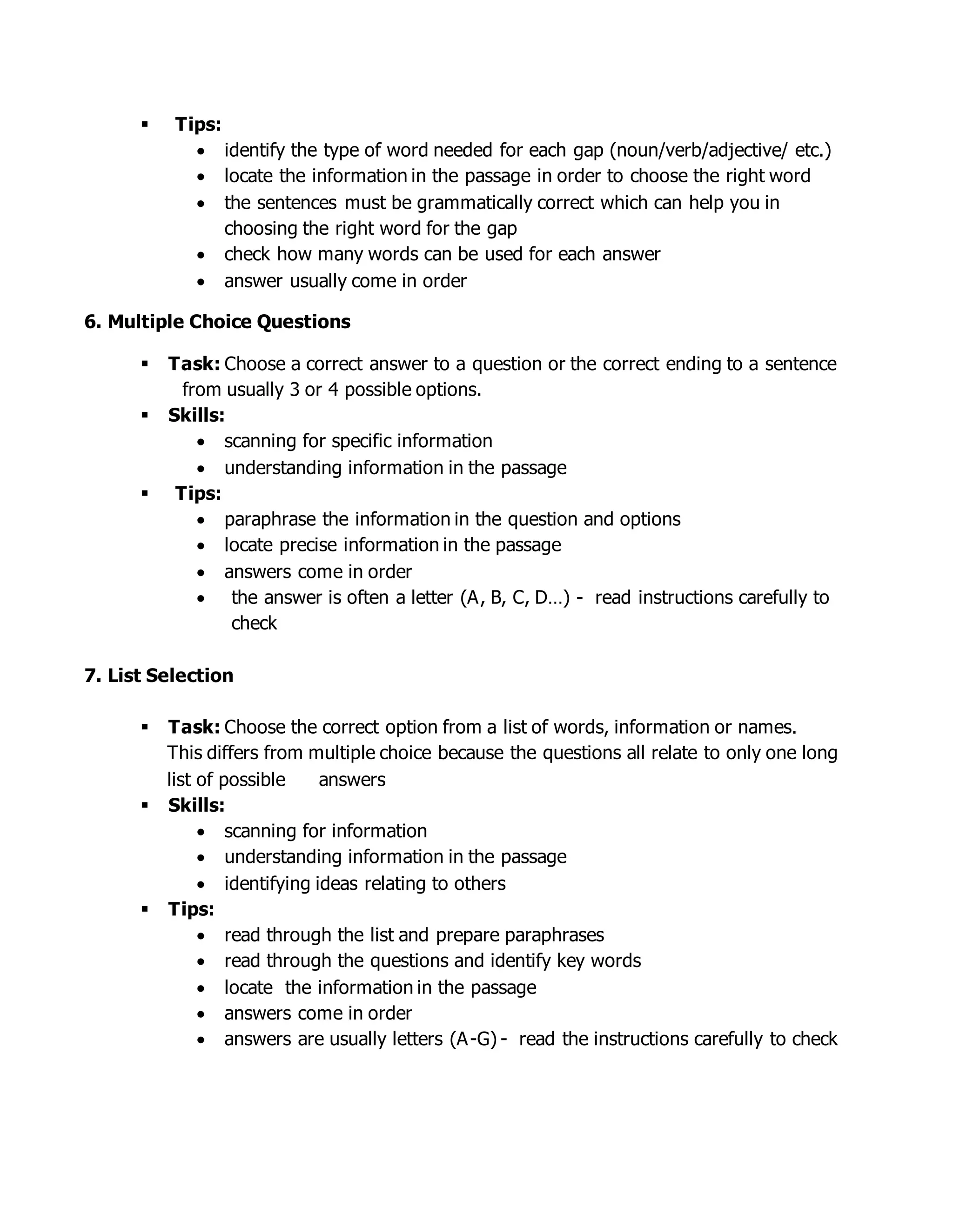 IELTS Reading Question Types: Information and Tips | DOCX