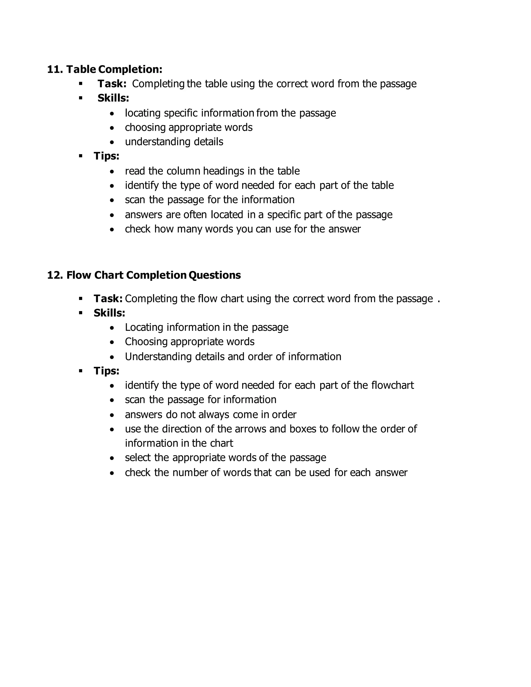 IELTS Reading Question Types: Information and Tips | DOCX