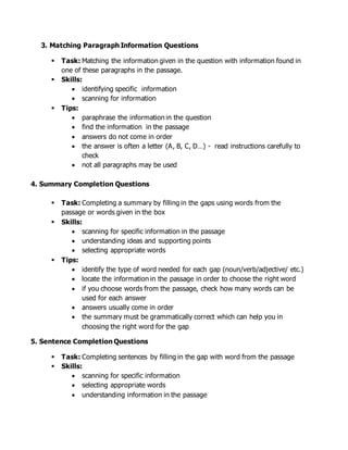 IELTS Reading Question Types: Information and Tips | DOCX