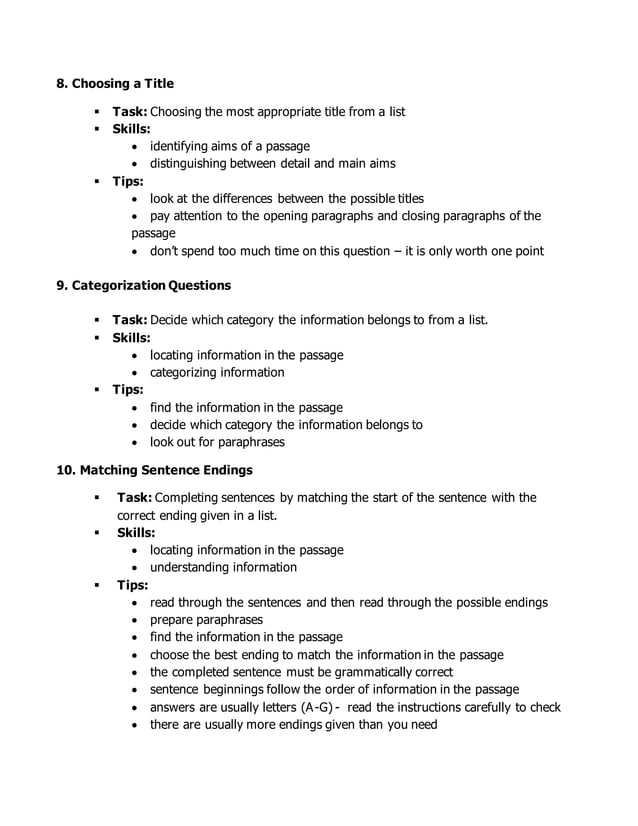 IELTS Reading Question Types: Information and Tips | DOCX | Internet ...